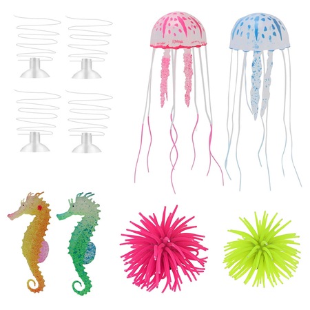 Set 6 Piese Decoratiuni Acvariu, 2 Meduze, 2 Anemone, 2 Cai de Mare ...