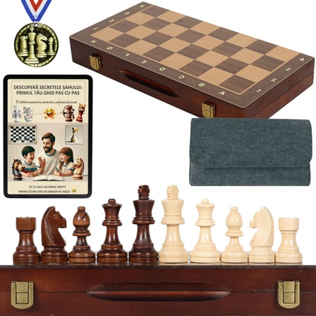 Set Joc Sah Premium ARVYS®, Efect Magnet, Captuseala Rosie Catifelata ...