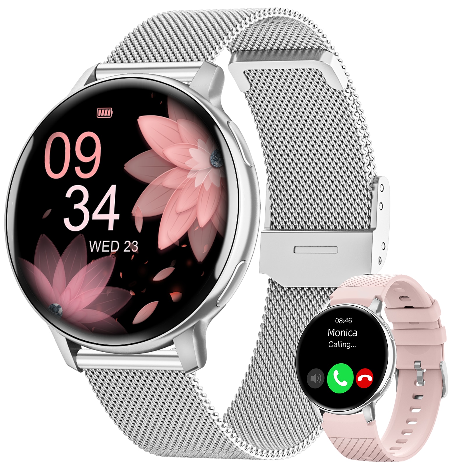 Ceas Smartwatch Dama Barbati FOSMET®, cu Colier si 2 Curele, 1.39" HD ...