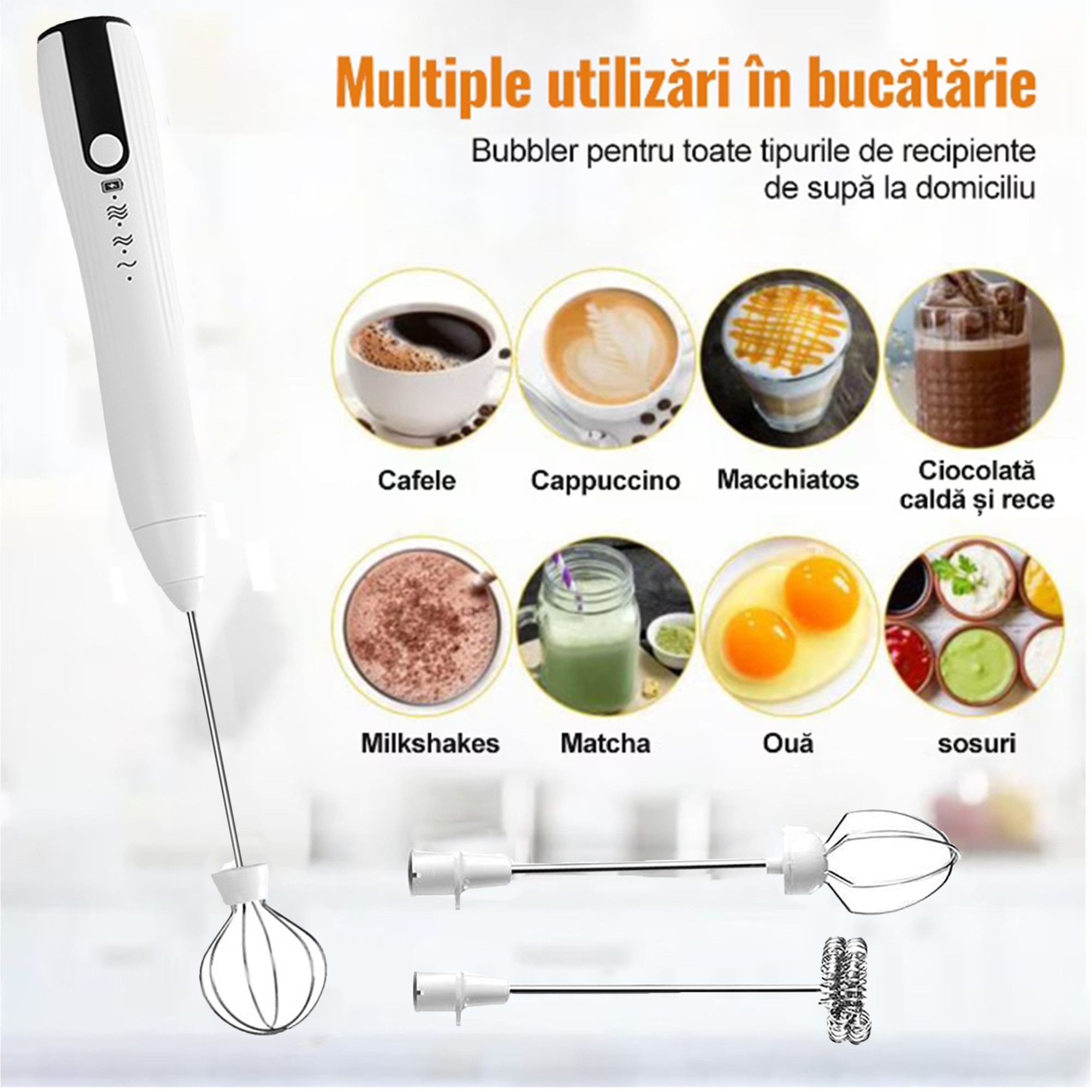 Mixer spumator de lapte 2 in 1, Yulinland, Electric, bauturi calde/reci ...