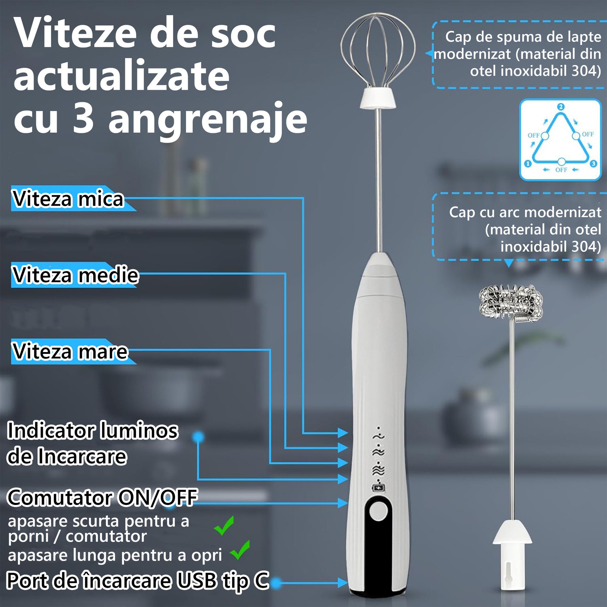 Mixer spumator de lapte 2 in 1, Yulinland, Electric, bauturi calde/reci ...