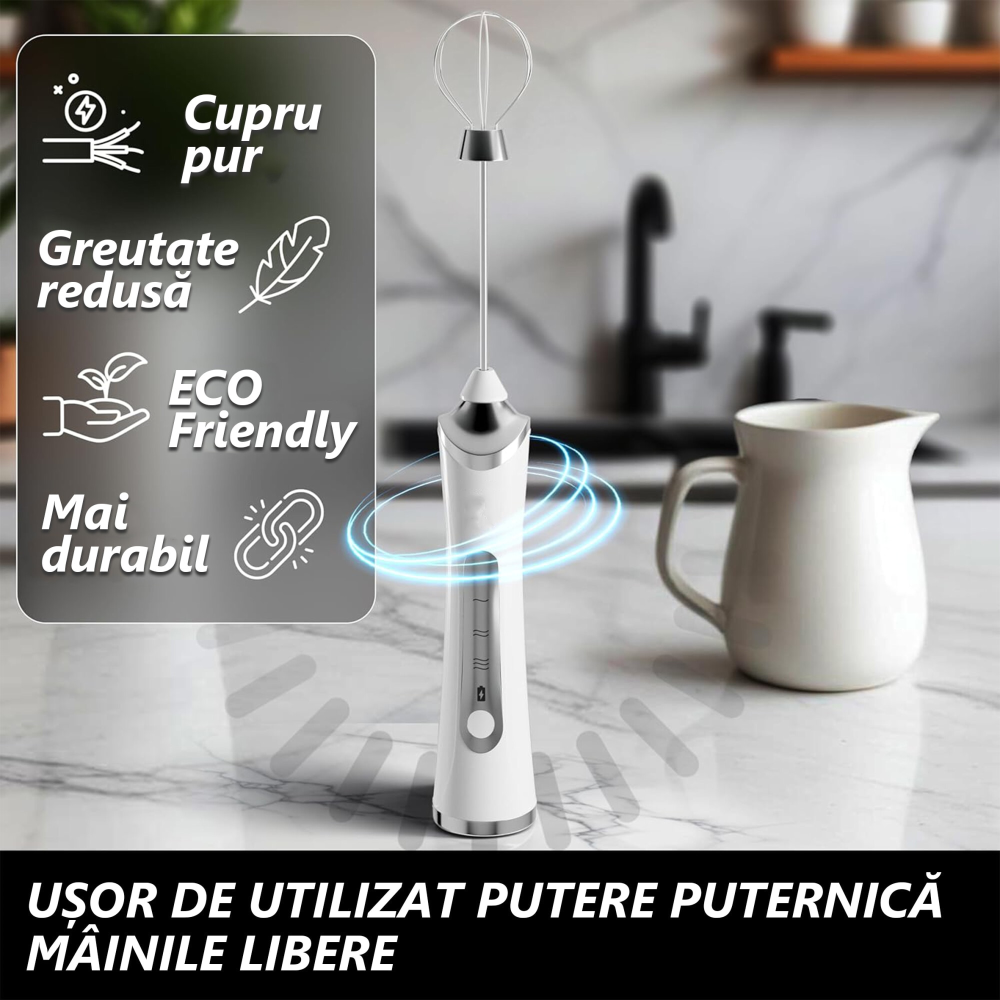 Mixer spuma lapte, Yulinland®, Electric, Reglare cu 3 viteze, bauturi ...