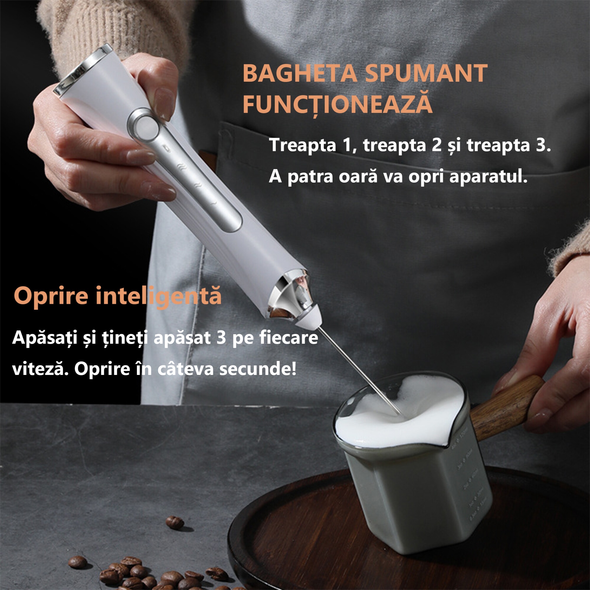 Mixer spuma lapte, Yulinland®, Electric, Reglare cu 3 viteze, bauturi ...