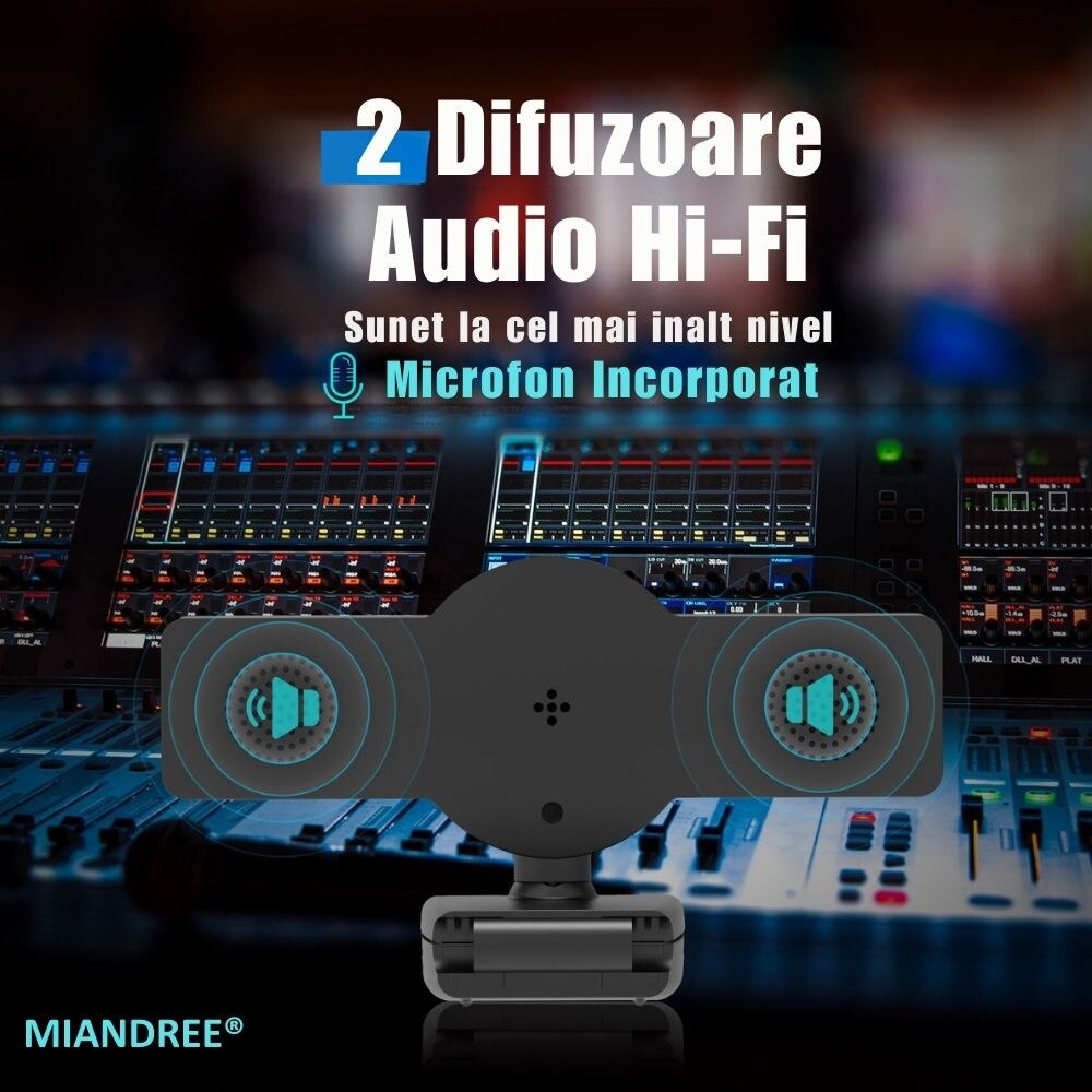 Camera Web MIANDREE®, 4K Full HD, Auto-Focus, Microfon Dual Stereo ...
