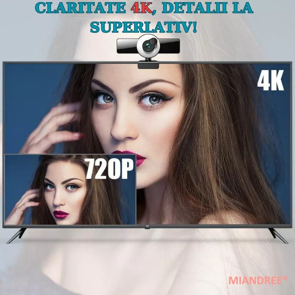 Camera Web MIANDREE®, 4K Full HD, Auto-Focus, Microfon Dual Stereo ...