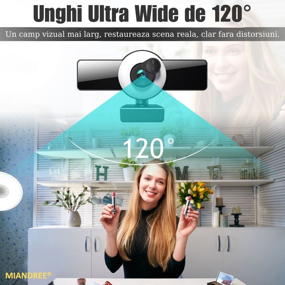 Camera Web MIANDREE®, 4K Full HD, Auto-Focus, Microfon Dual Stereo ...