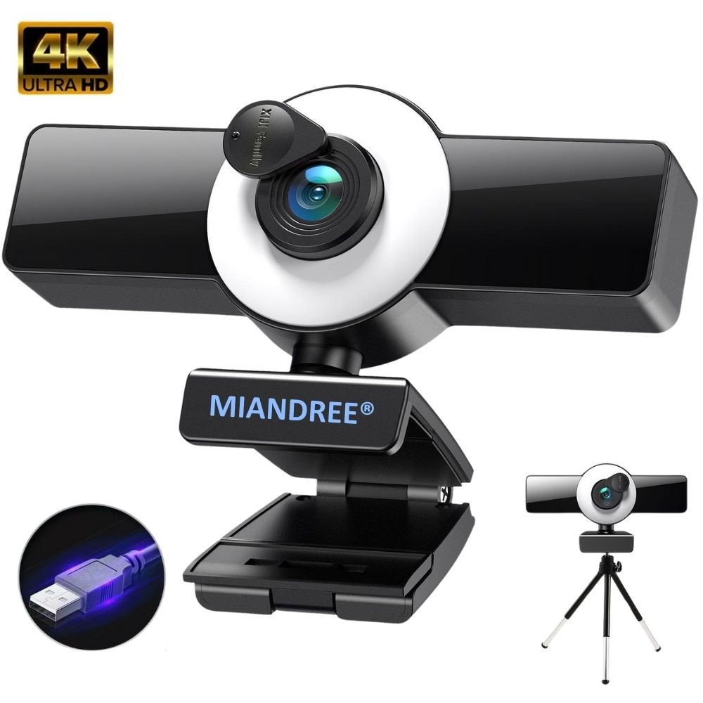 Camera Web MIANDREE®, 4K Full HD, Auto-Focus, Microfon Dual Stereo ...