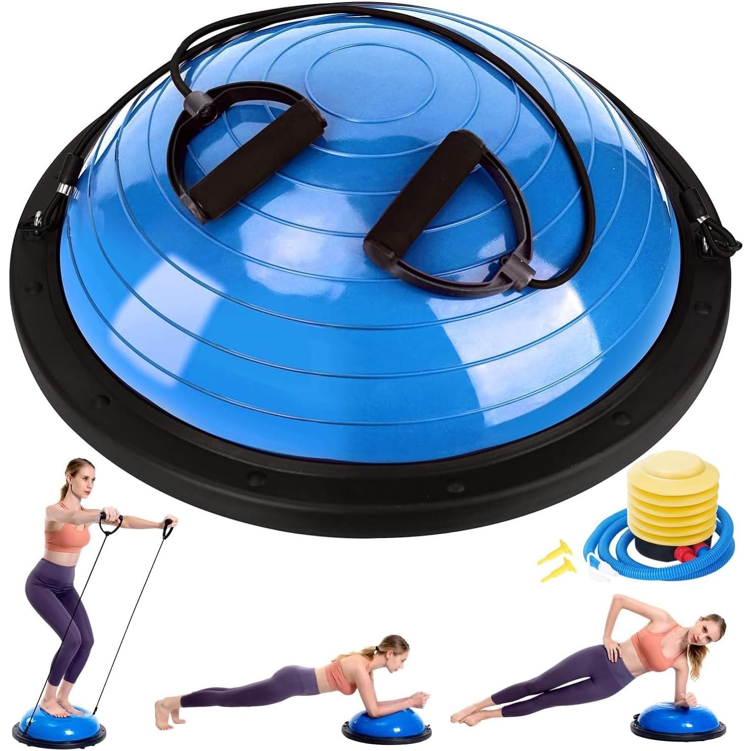 Minge Fitness BOSU pentru Echilibru, cu Extensoare si Pompa Inclusa ...