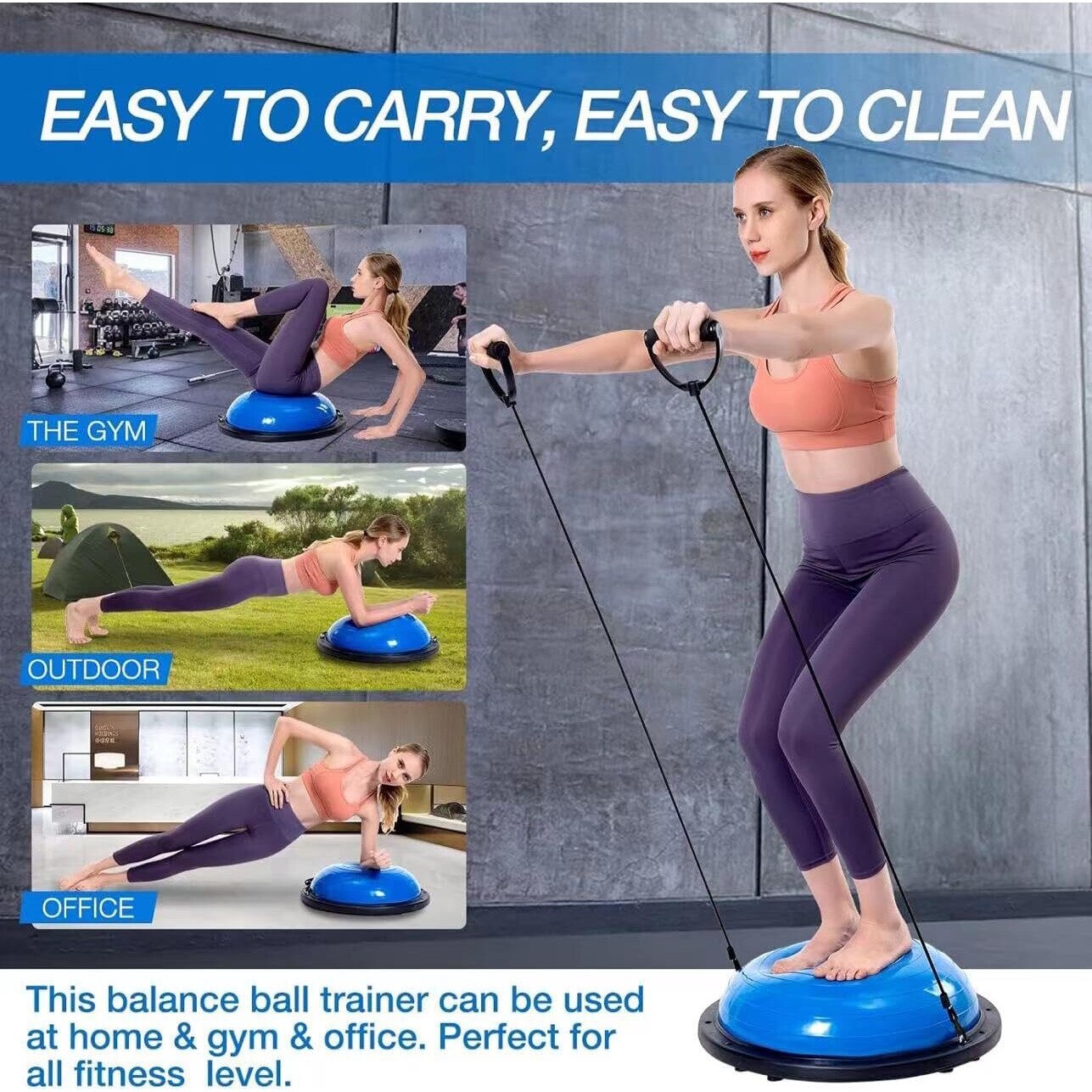 Minge Fitness BOSU pentru Echilibru, cu Extensoare si Pompa Inclusa ...