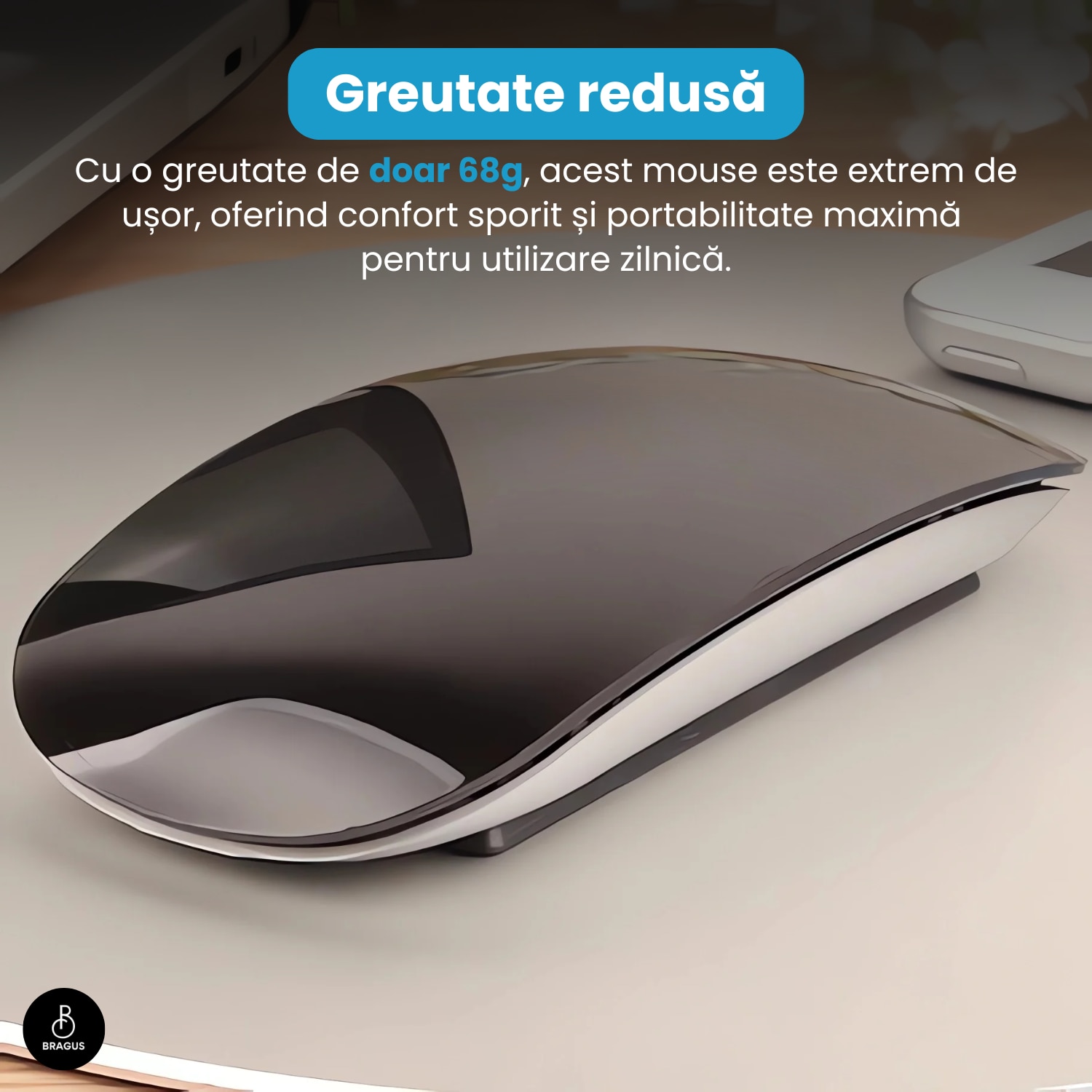 Mouse Wireless cu Gesturi, BRAGUS, Reincarcabil USB-C, Ultra Subtire ...