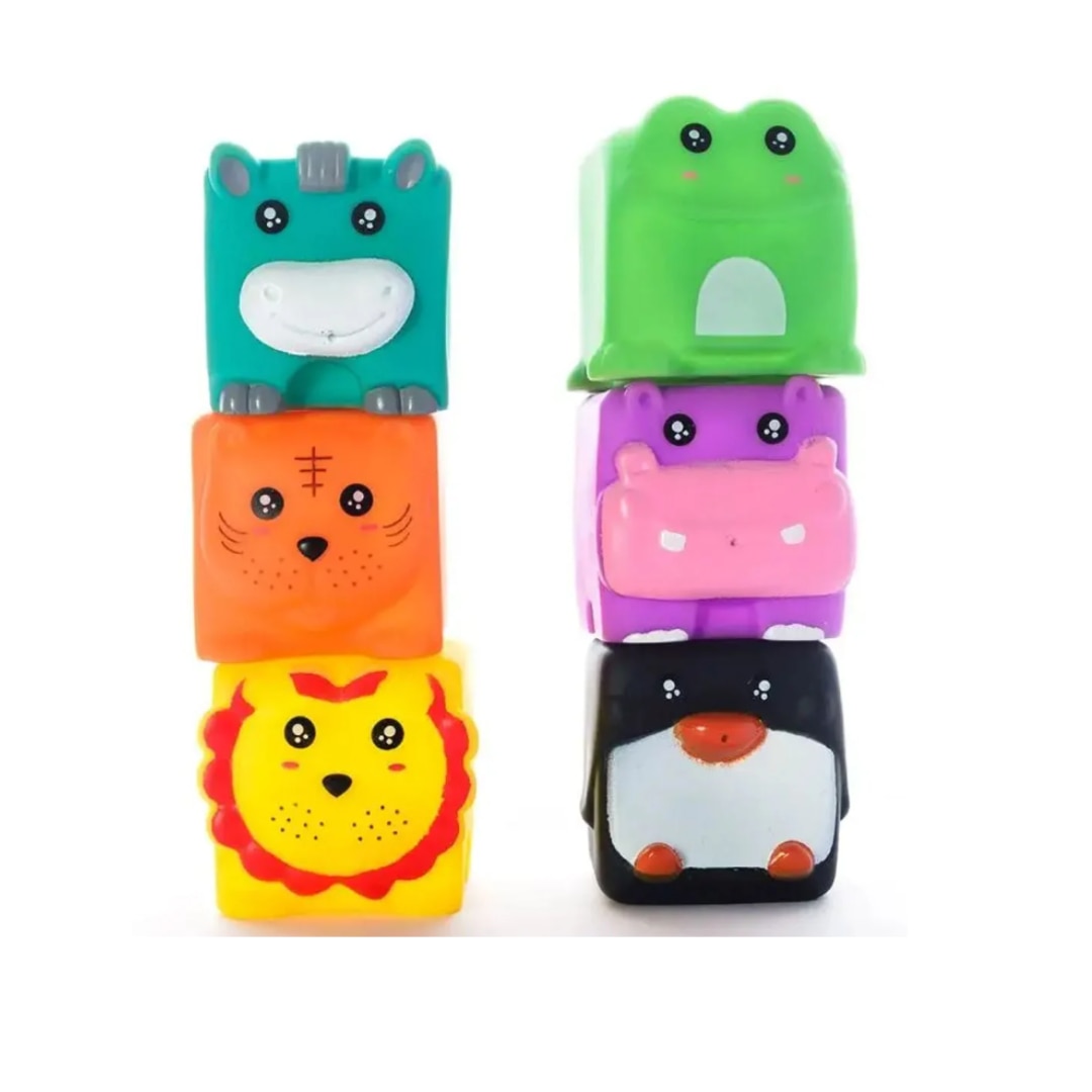 Set 6 cuburi moi, de cauciuc, cu animalute colorate - eMAG.ro