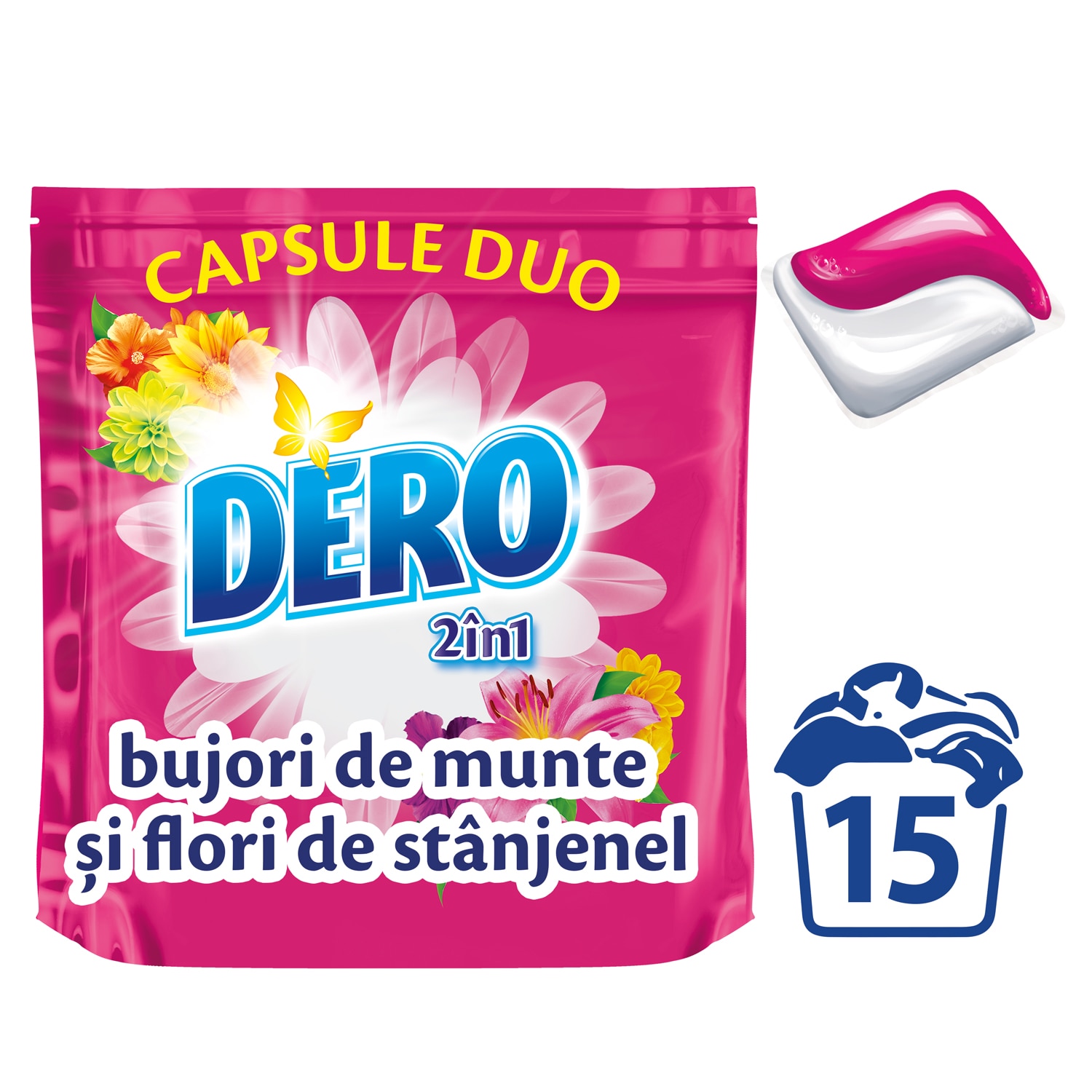 Detergent automat capsule duo Dero, Bujor de Munte, 15 spalari - eMAG.ro