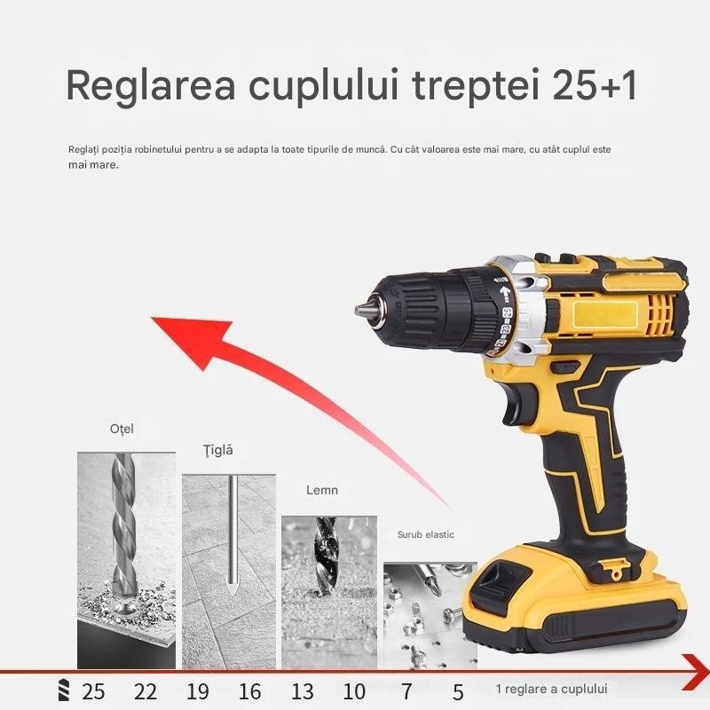 Masina de Gaurit Electrica si Insurubat cu Percutie, Fara fir Autofiletanta, 30 Accesorii, 2 ...