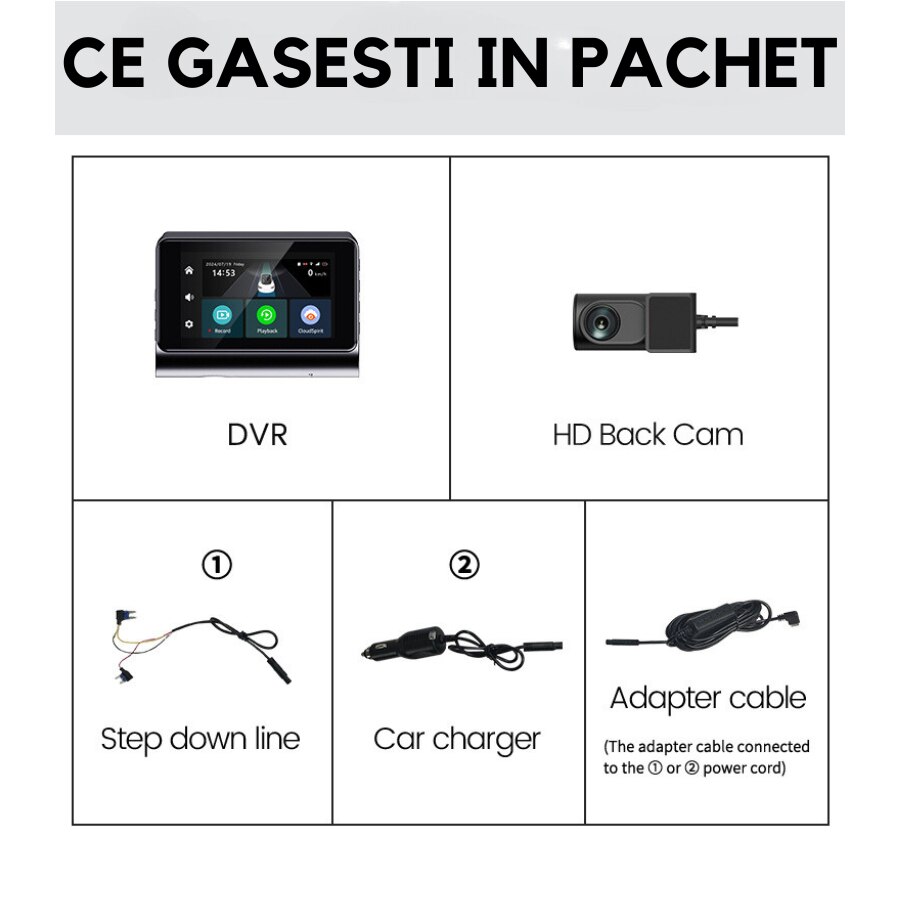 Camera video auto de bord DVR 2K, conexiune 4G cartela SIM, transmisie ...