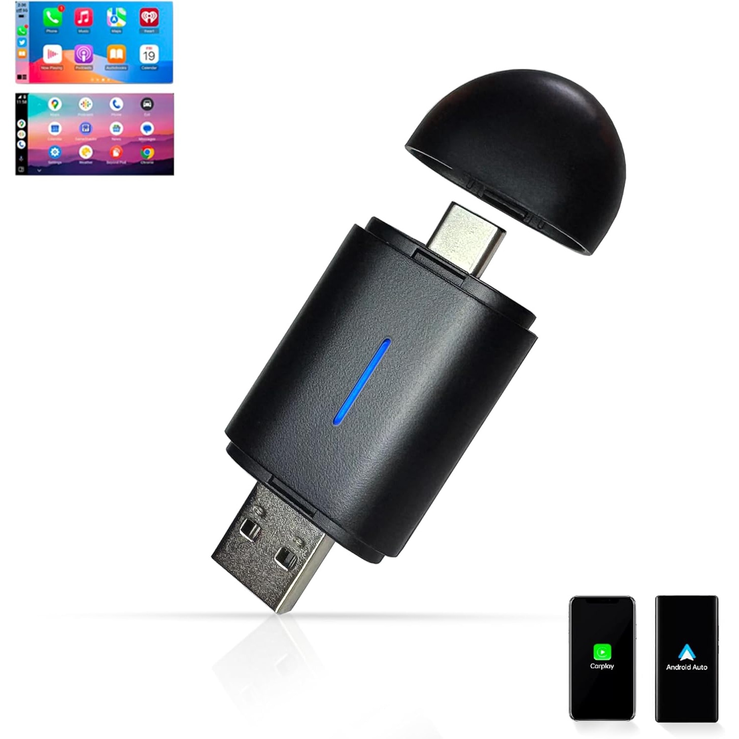 Adaptor Wireless CarPlay si Android Auto, USB Type-C, Transforma Conexiunea Cablata in Wireless ...