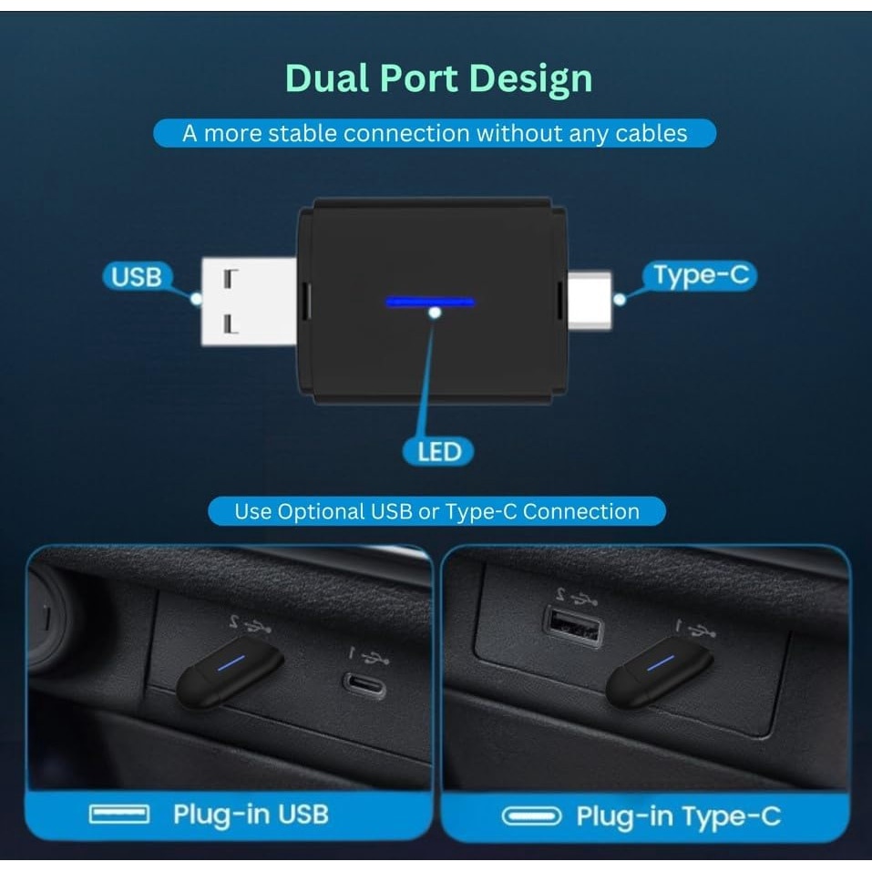 Adaptor Wireless CarPlay si Android Auto, USB Type-C, Transforma Conexiunea Cablata in Wireless ...