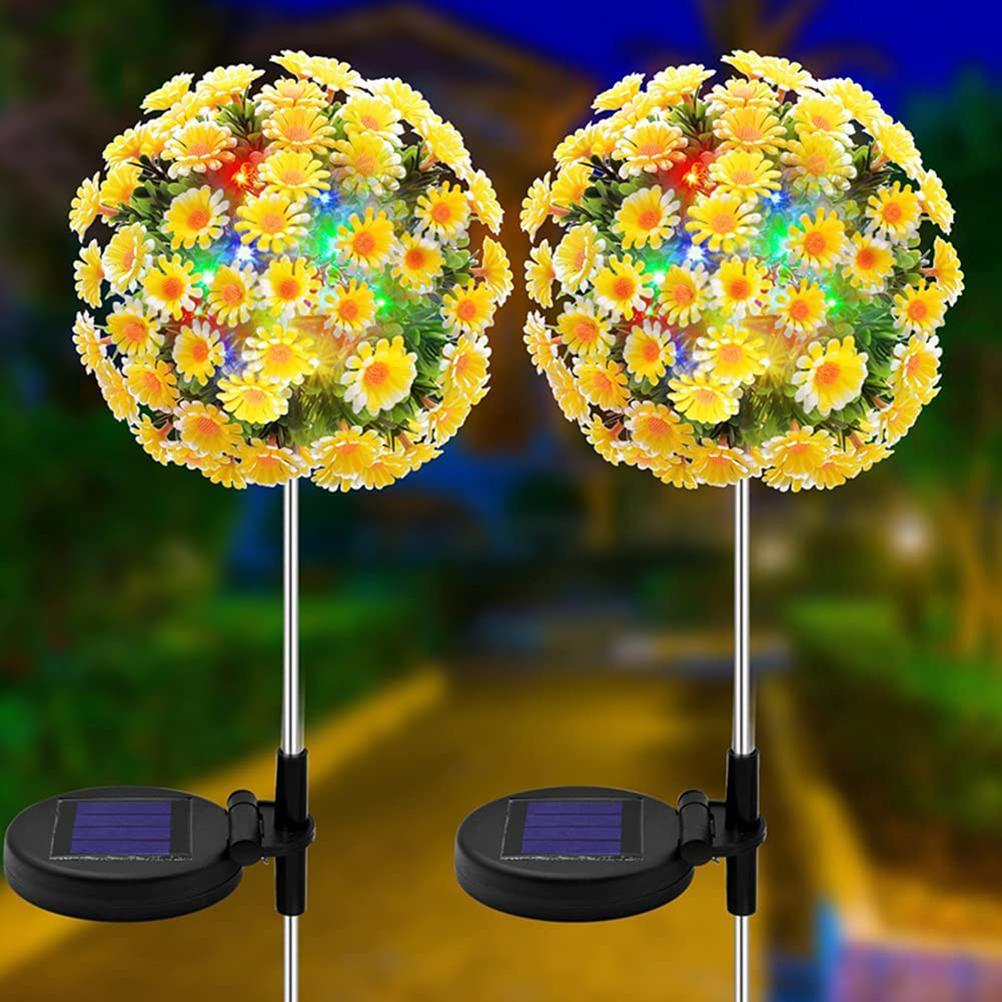Set 2 lampi solare cu minge de flori, Bizaical, 20 LED-uri, inaltime ...
