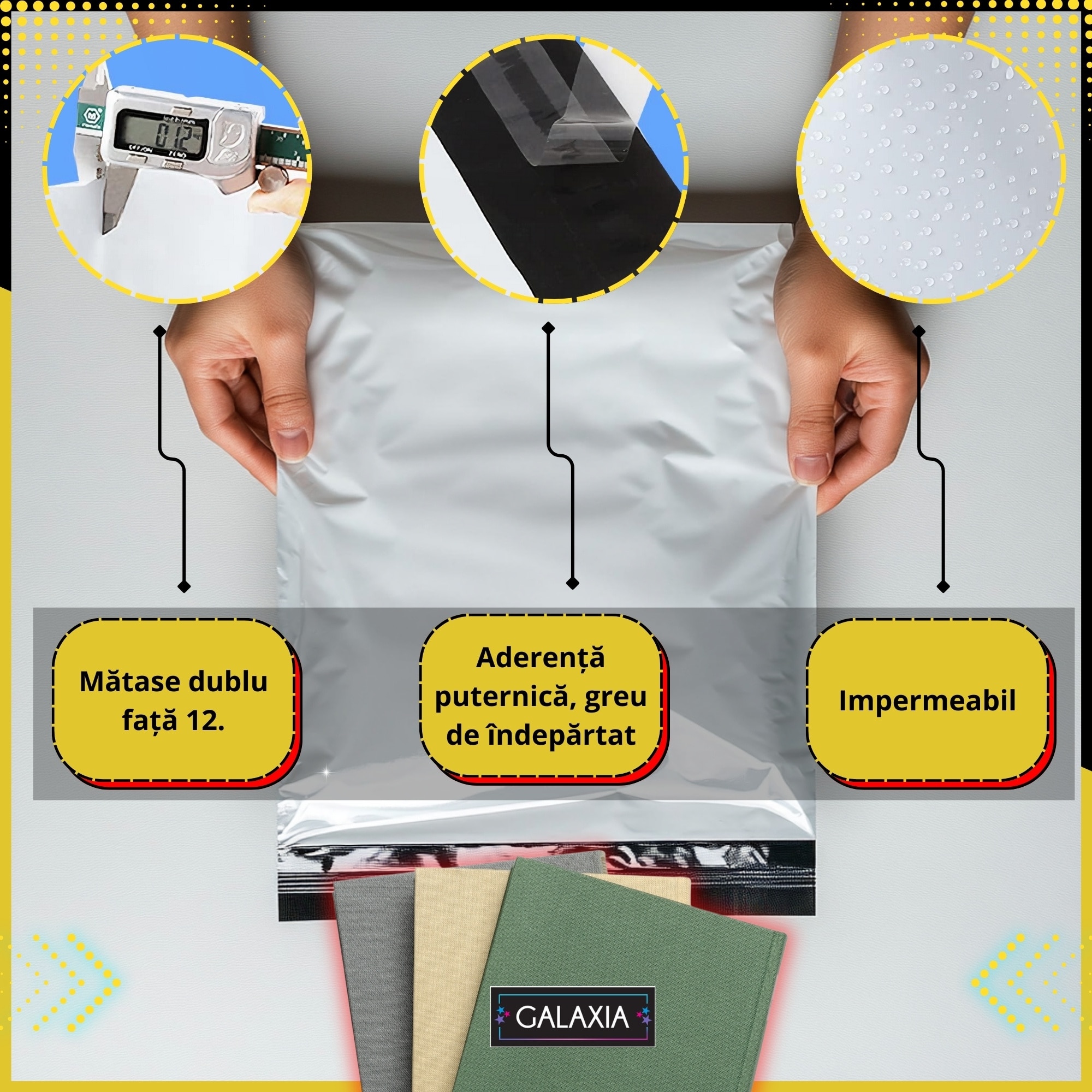 Set 100 Pungi curierat, 320x450 mm, GALAXIA®, Rezistente, Autocolante, Opace, Ambalare Rapida si ...