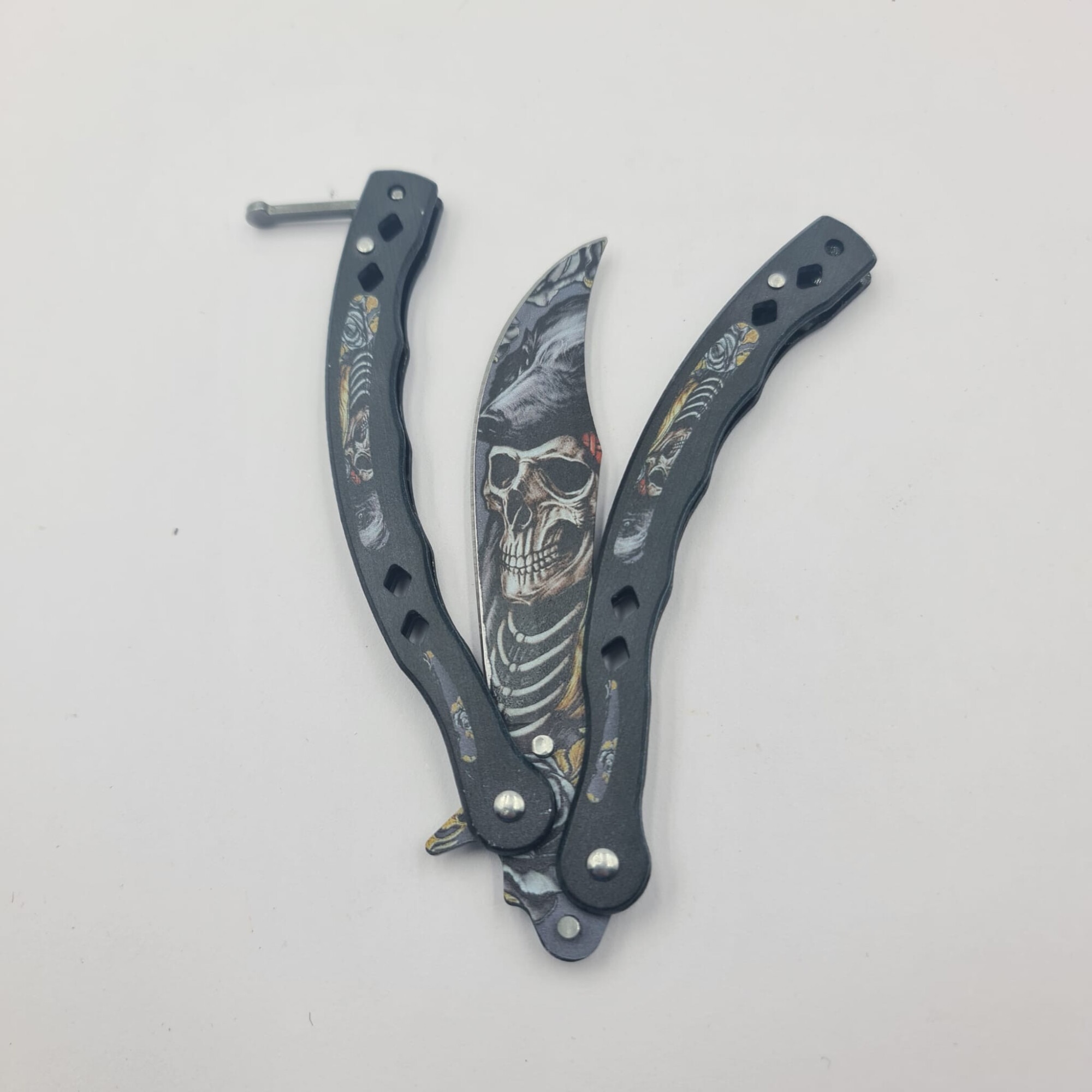 Cutit Fluture cu Tais Pentru Camping, Model Cap de Mort, Curbat, Negru ...