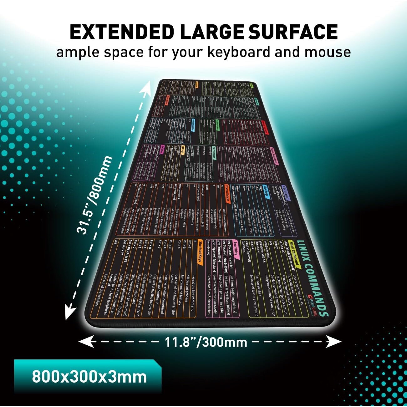 Mousepad gaming pentru tastatura si mouse, Puepoul, 30x80cm, Commands ...