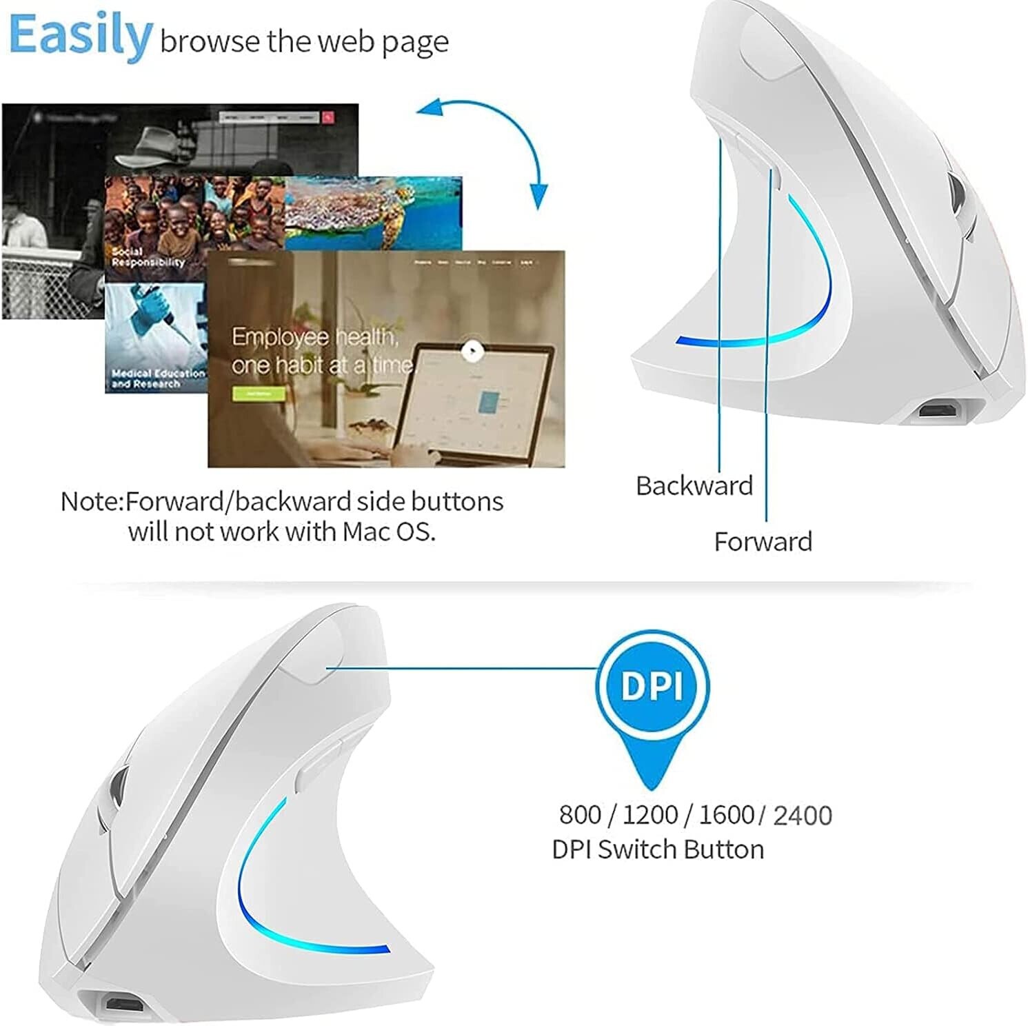 Mouse vertical ergonomic, Justup, Wireless, 2.4GHz, Pentru mana dreapta ...