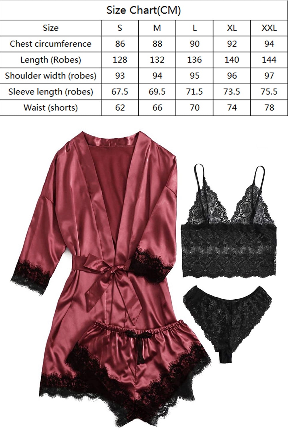 Set 4 pijama femei, Hggzeg, Set pijama sexy cu dantela, Cu maiou si ...