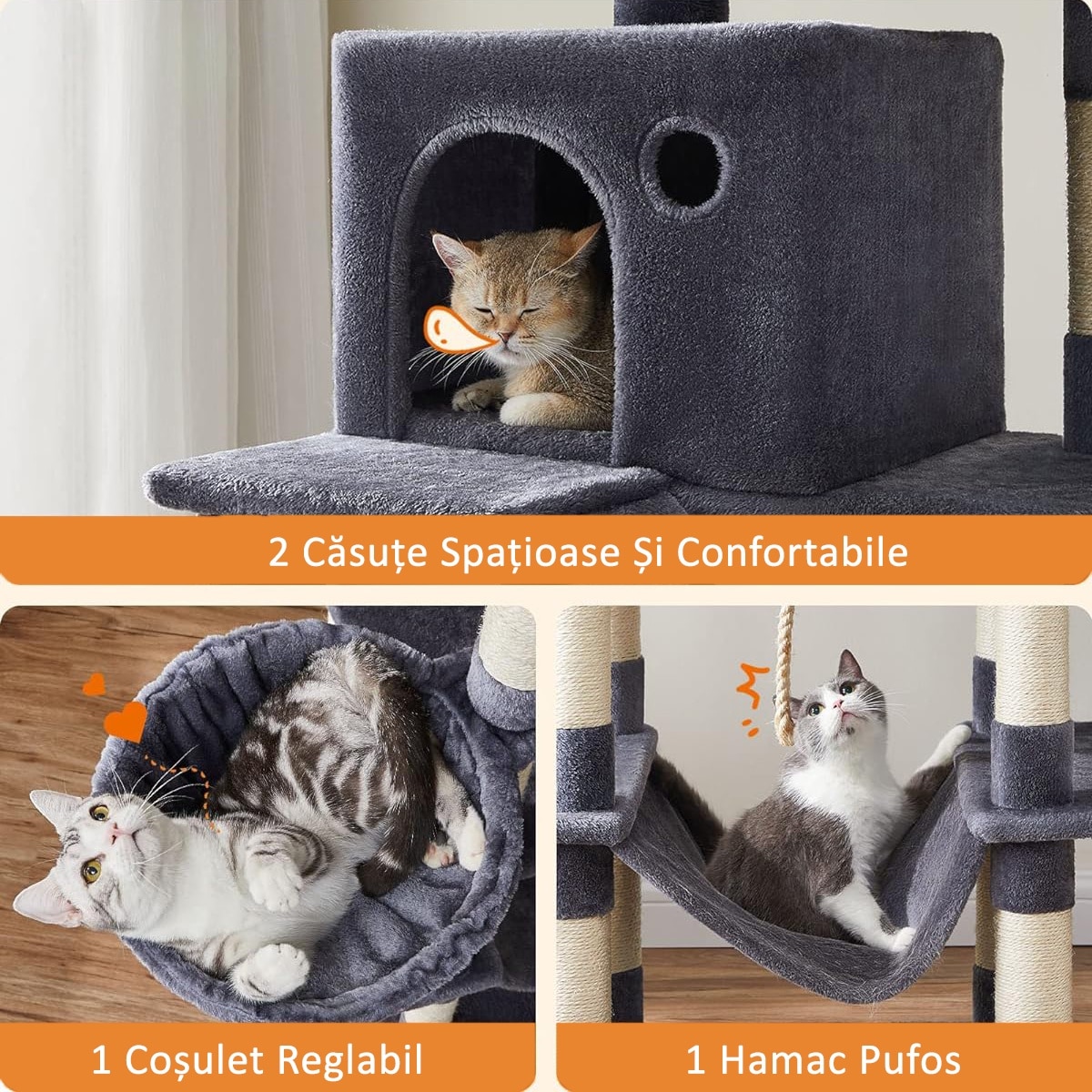 Ansamblu de joaca pentru pisici Fish & Paws ®, cu 2 bile suspendate ...