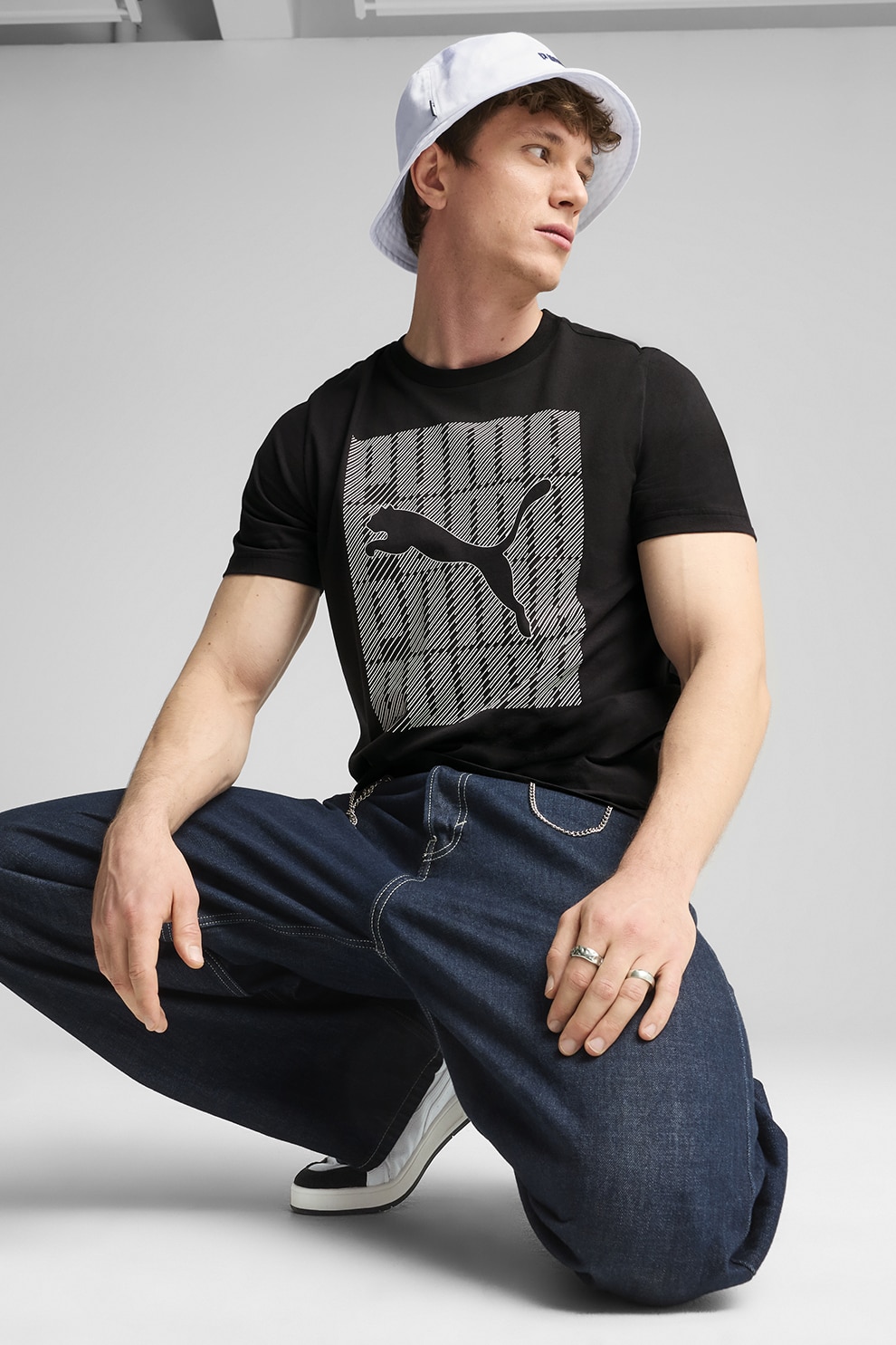 Puma, Tricou din amestec de bumbac cu imprimeu logo, Alb, Negru, M ...