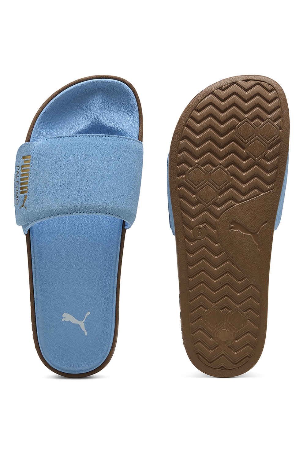 Puma, Papuci de piele cu logo, Albastru azur, 3 - eMAG.ro
