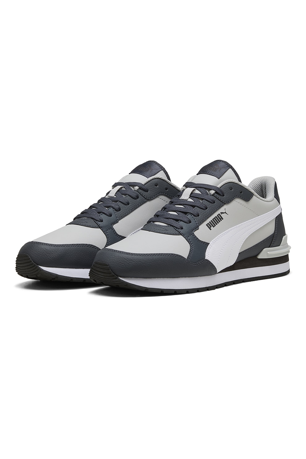 Puma, Pantofi sport de piele si piele ecologica ST Runner v4, Alb, Gri ...