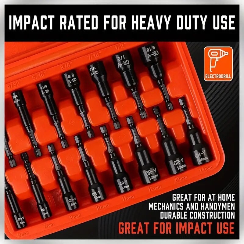 Set de 15 Chei Imbus Magnetice, Cr-V, SAE si Metric, 1/4-Inch Quick ...