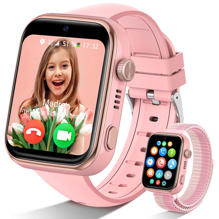 Ceas smartwatch copii 4G GPS FOSMET®, Ecran HD de 1, 83 inchi, WIF, SOS ...