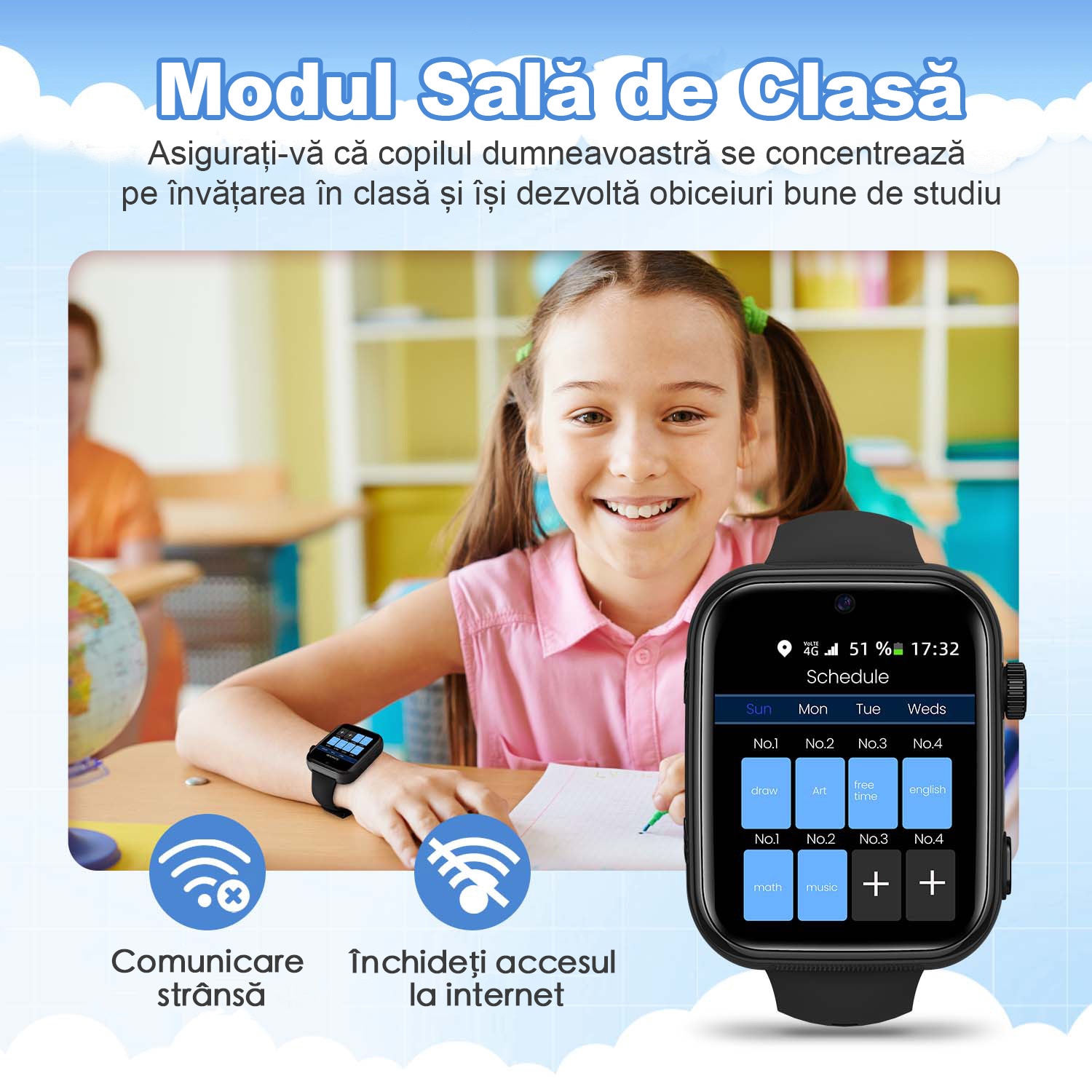 Ceas smartwatch copii 4G GPS FOSMET®, Ecran HD de 1, 83 inchi, WIF, SOS ...