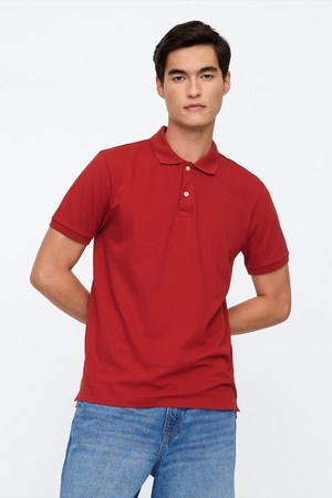 GAP, Tricou polo din material pique, Rosu inchis, S - eMAG.ro