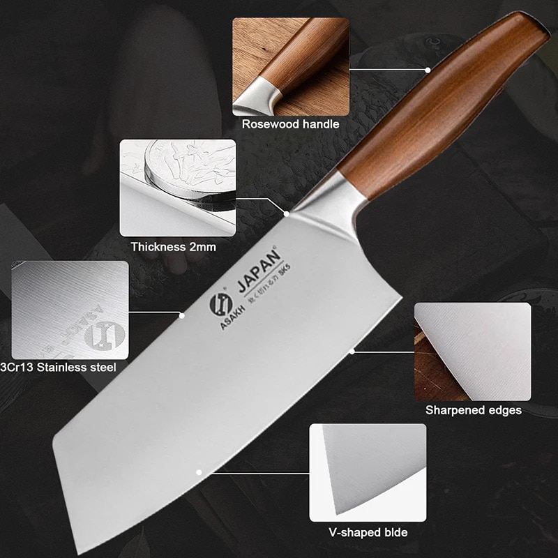 Cutit din inox, Japan, 19.5 cm, maner din lemn, ultra ascutit, pentru ...