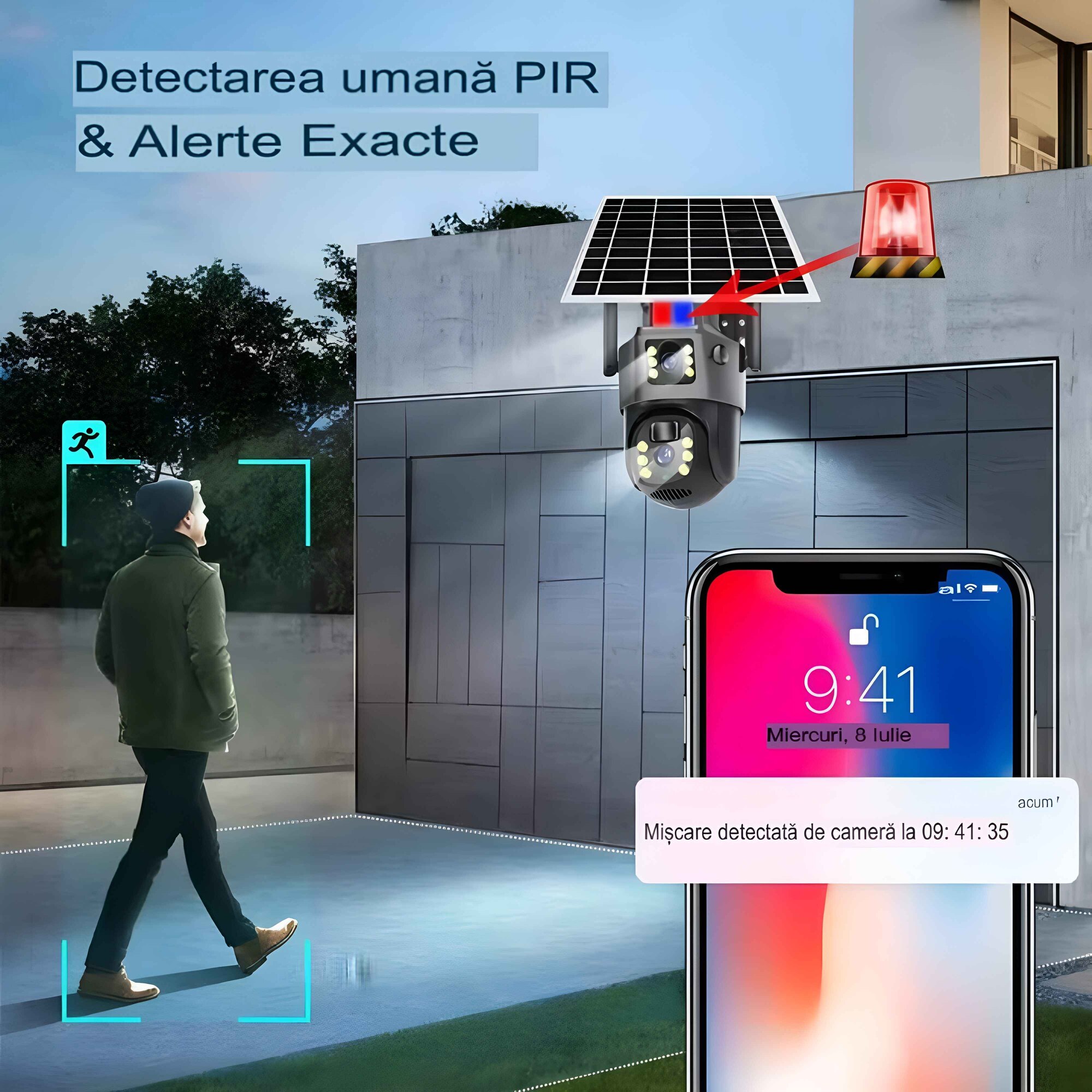 Camera de supraveghere video dubla cu Wi-Fi si Panou solar, 4K, 8MP ...