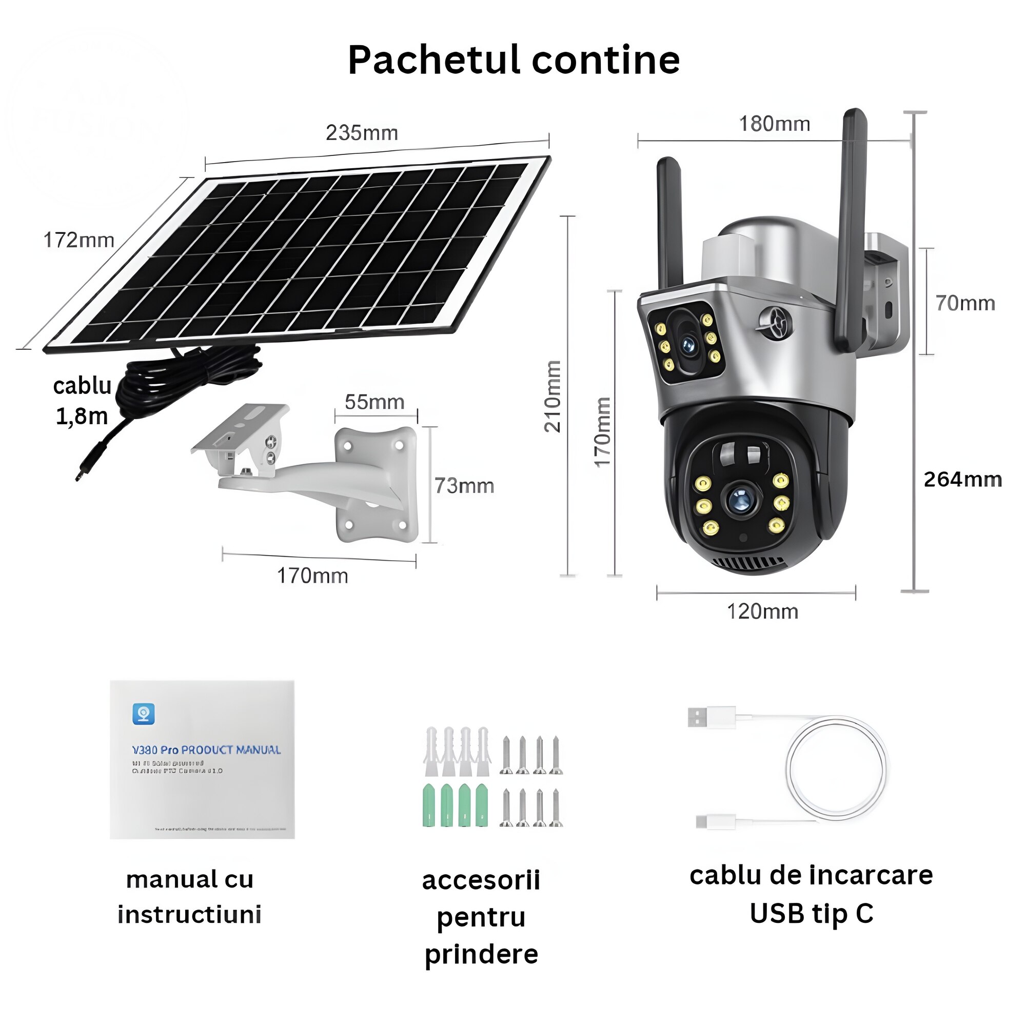 Camera de supraveghere video dubla cu Wi-Fi si Panou solar, 4K, 8MP ...