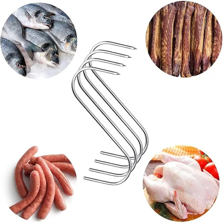 Set 40 carlige pentru macelarie sau afumatoare carne eBA®, Tip S, 15 cm ...