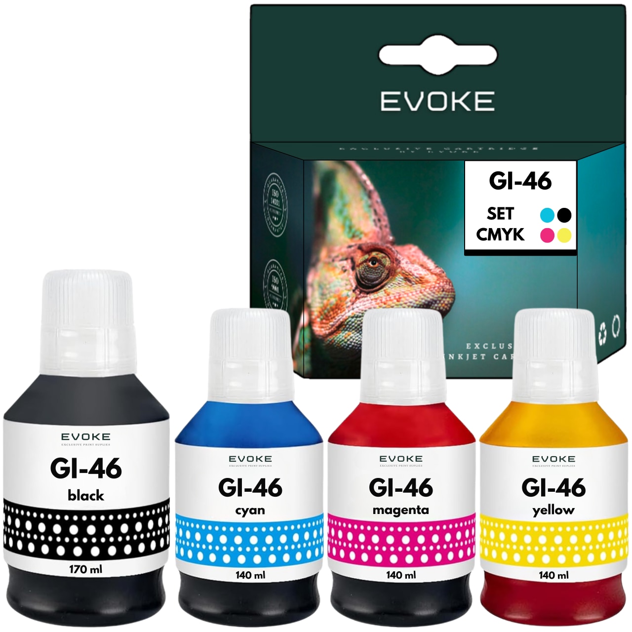 4x Cartus cerneala imprimanta pentru Canon GI46 CMYK set, 170 ml negru ...