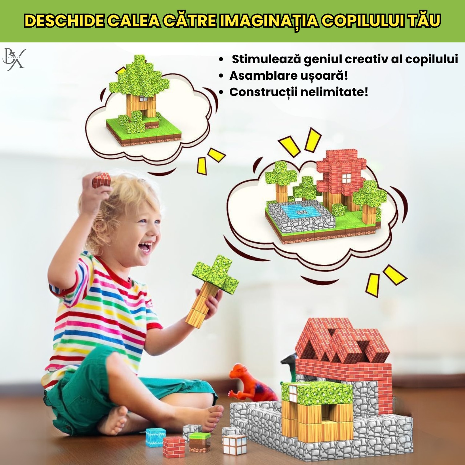 Blocuri de constructie magnetice Minecraft 75 piese + 2 figurine ...