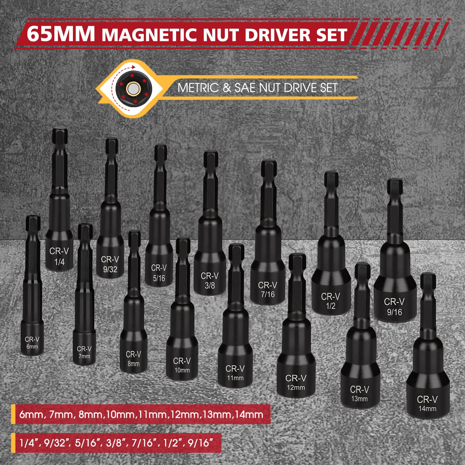 Set de 15 Chei Imbus Magnetice, Cr-V, SAE si Metric, 1/4-Inch Quick ...
