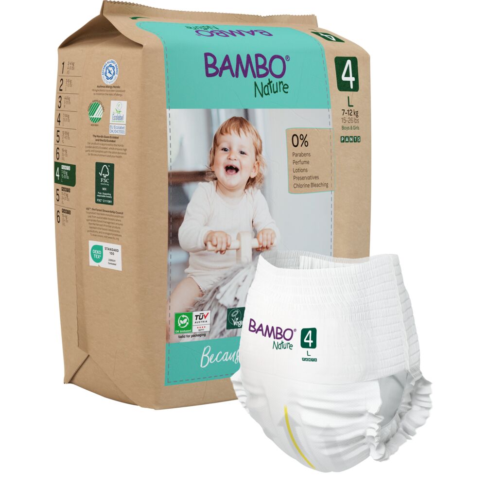 Scutece Eco chilotel Bambo Nature, marimea 4, 7-12 Kg, 5 pachete x 20 ...
