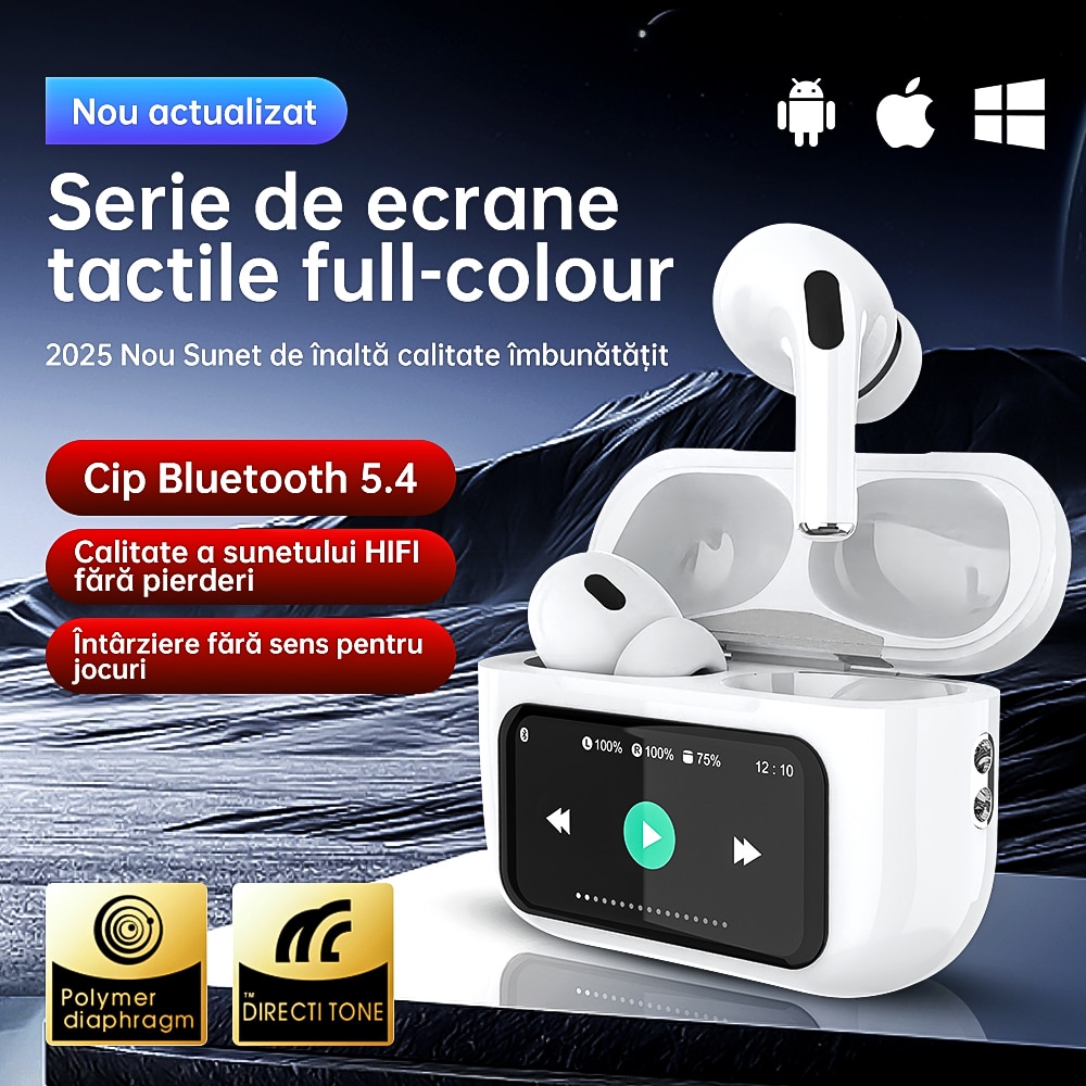 Casti Wireless In Ear, casti fara fir Bluetooth cu ecran tactil color ...