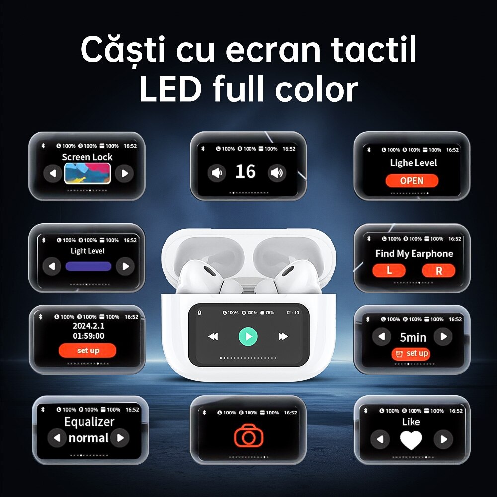 Casti Wireless In Ear, casti fara fir Bluetooth cu ecran tactil color ...