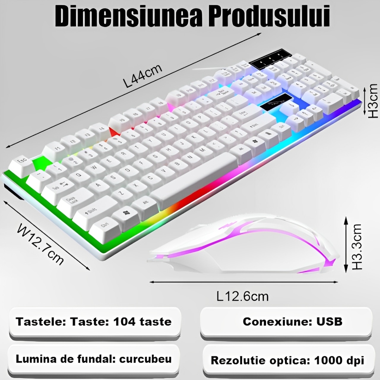 Kit Tastatura si Mouse wireless, Iluminare RGB, Impermeabil, 104 Taste ...