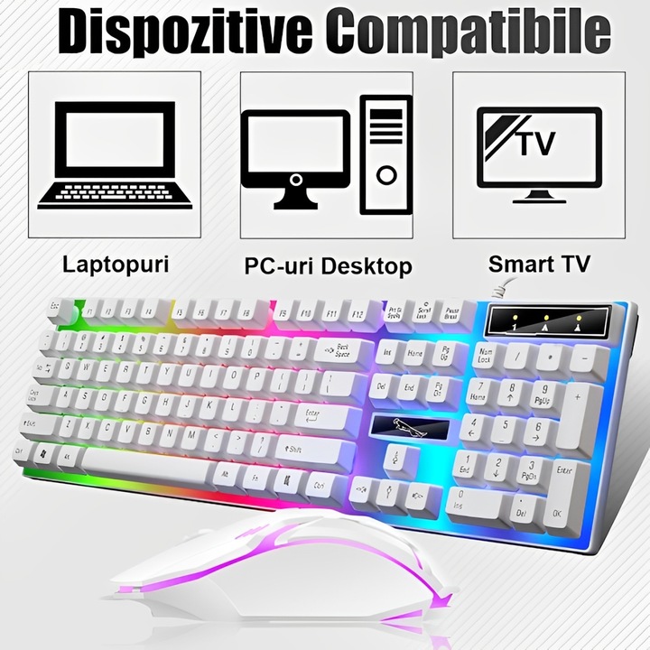 Kit Tastatura si Mouse wireless, Iluminare RGB, Impermeabil, 104 Taste ...