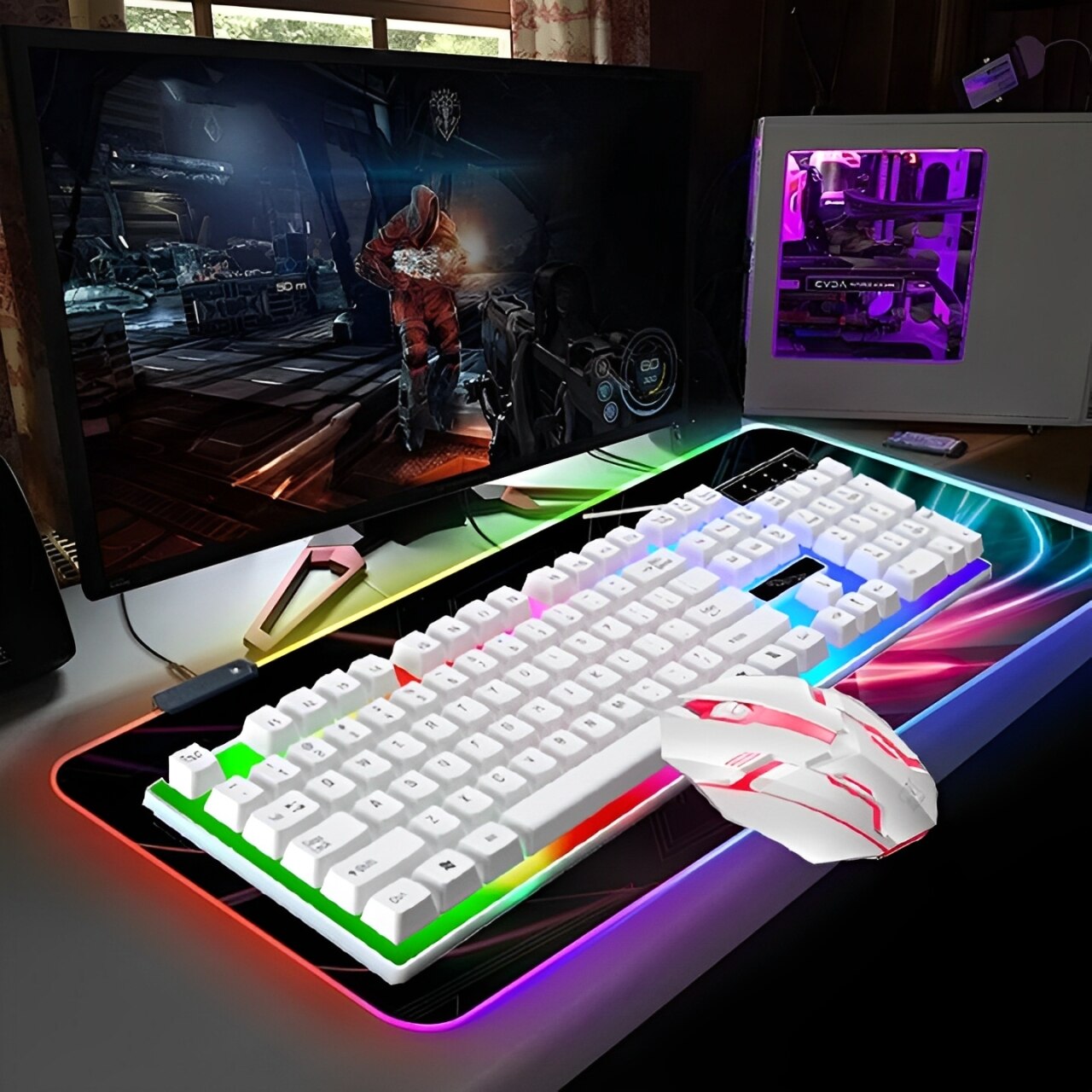 Kit Tastatura si Mouse wireless, Iluminare RGB, Impermeabil, 104 Taste ...