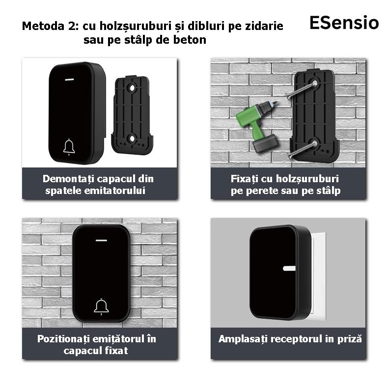 Sonerie fara fir wireless ESensio QX008-1 Kinetic, pentru usa poarta ...