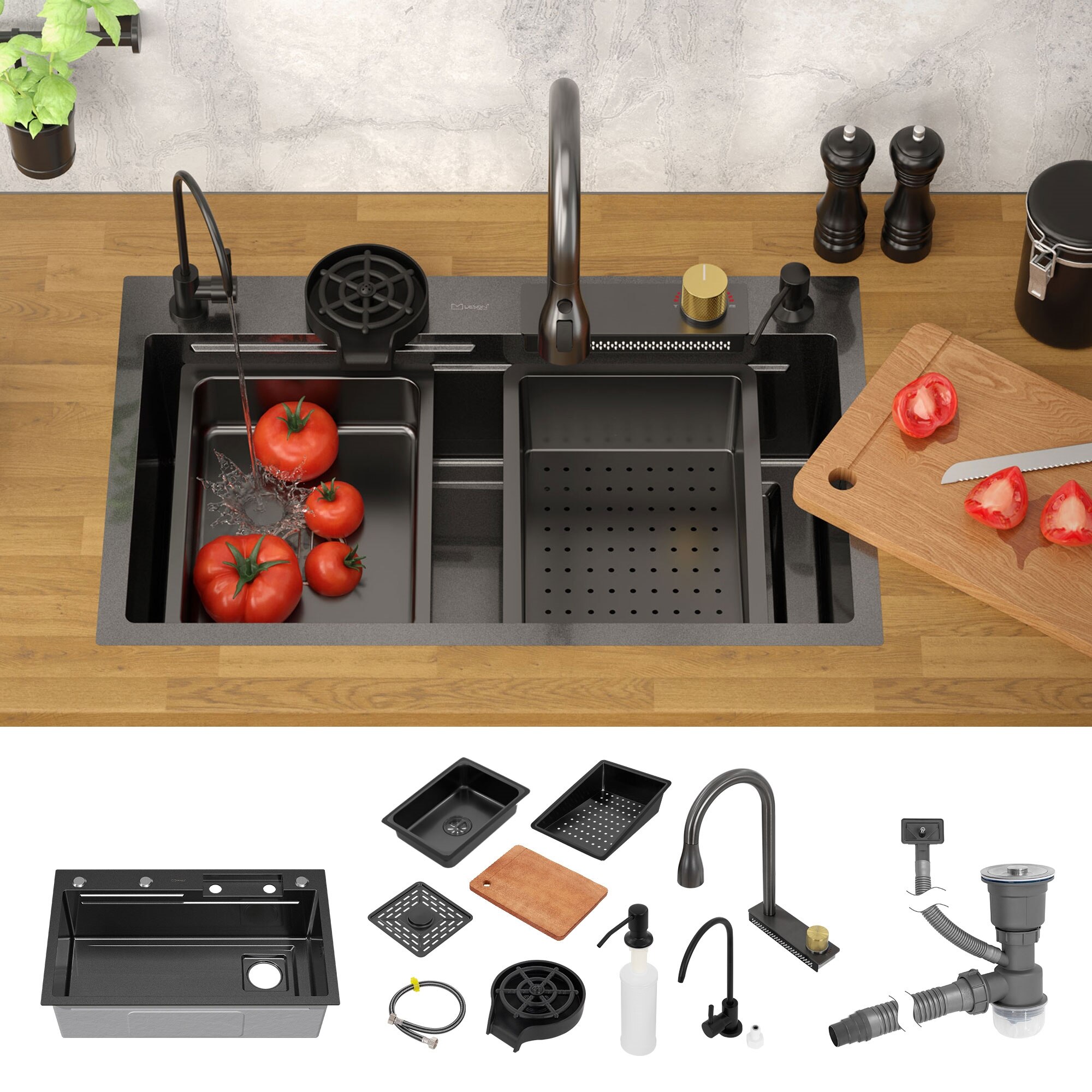 Chiuveta de bucatarie ML-Design multifunctionala, cu toate accesoriile ...