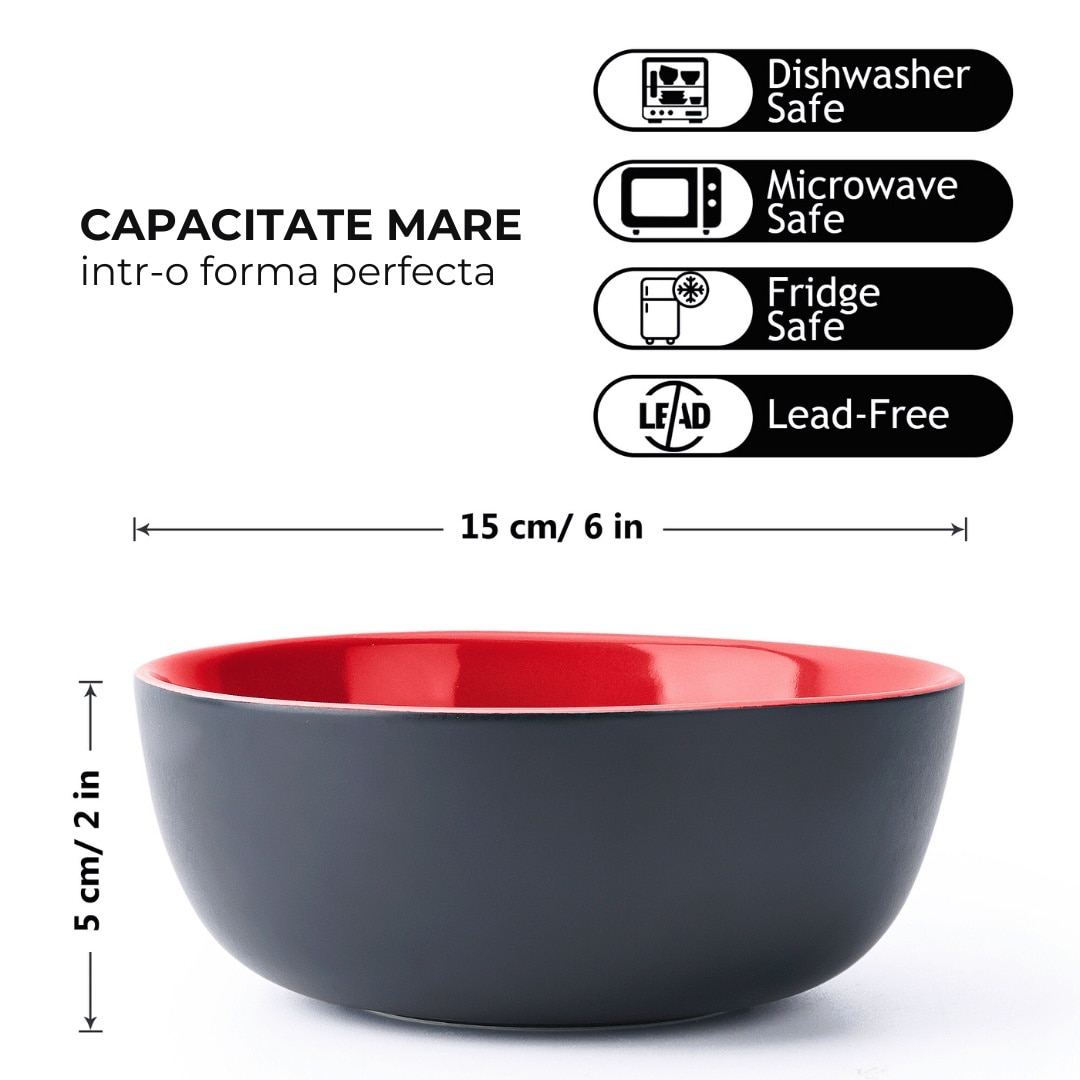 Set 6 Boluri ceramica, colectia Le Papillon, Rosu, 600 ml - eMAG.ro